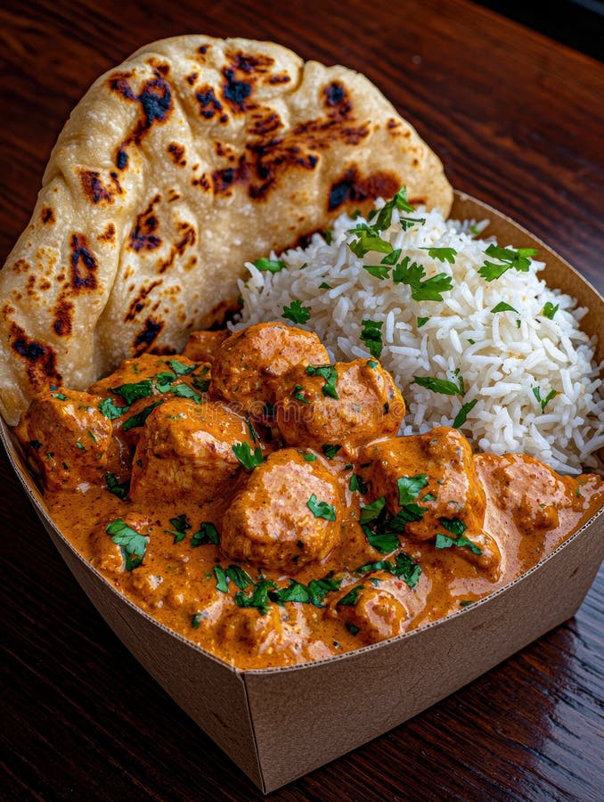 Delicious Butter Chicken with Rice and Naan Bread Stock Illustration ...