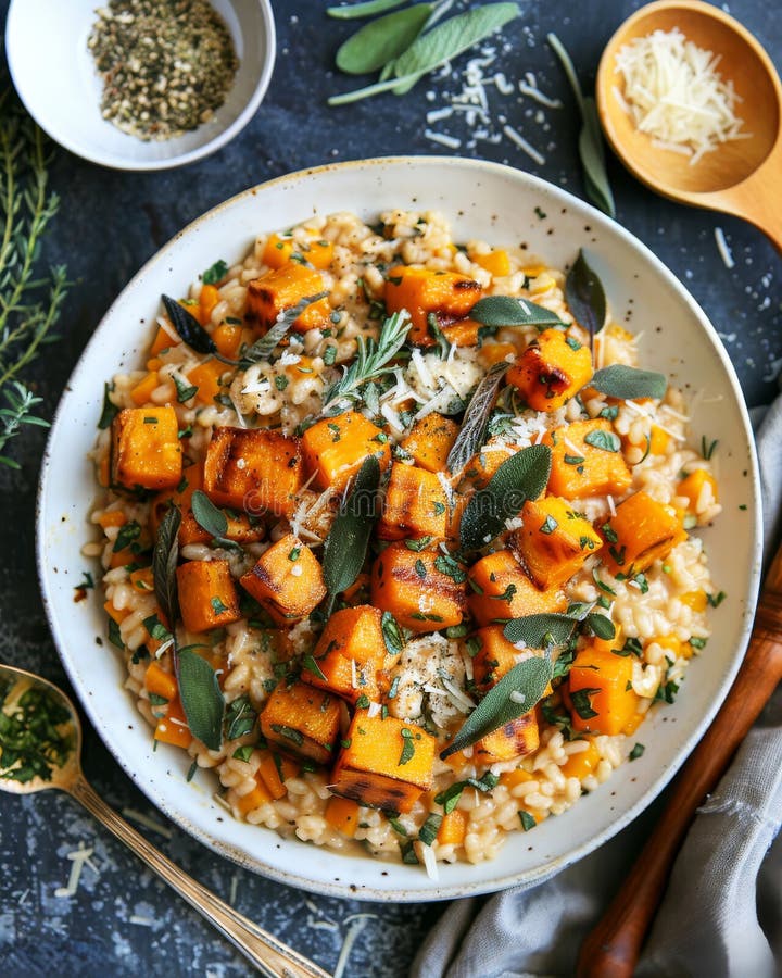 Delicious Butternut Squash Risotto with Parmesan and Sage in a Rustic ...