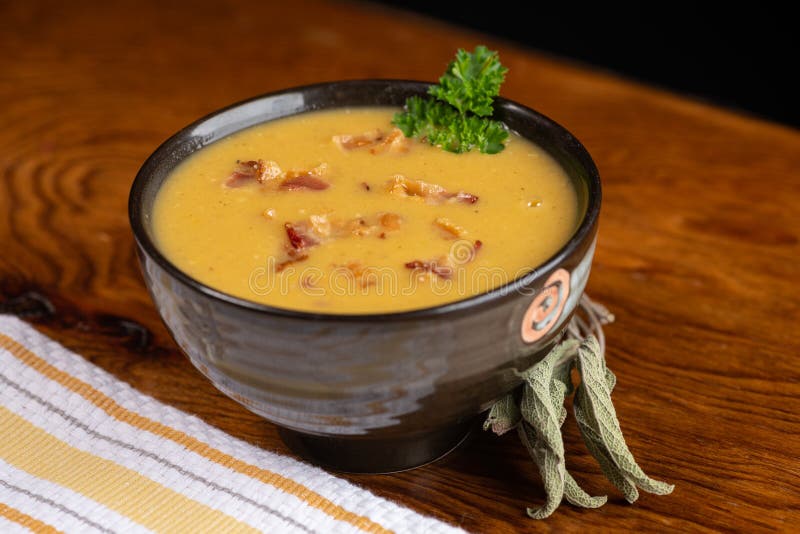 Delicious Butternut Squash Soup with Bacon Bits Stock Photo - Image of ...