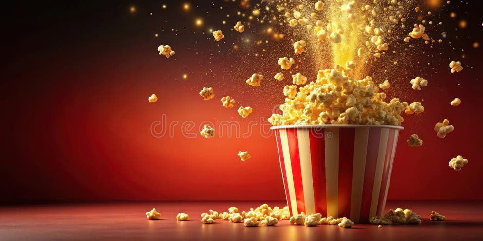 Delicious Buttery Popcorn Exploding from a Striped Bucket. Generative ...