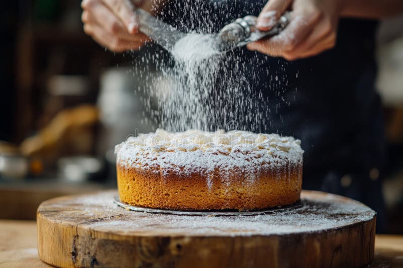 A Delicious Cake Being Prepared. a Sprinkle of Powdered Sugar Adds the ...