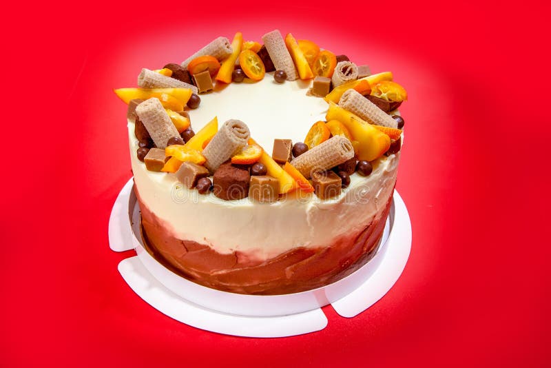 Delicious Cake with Orange and Chocolate. Stock Image - Image of macro ...