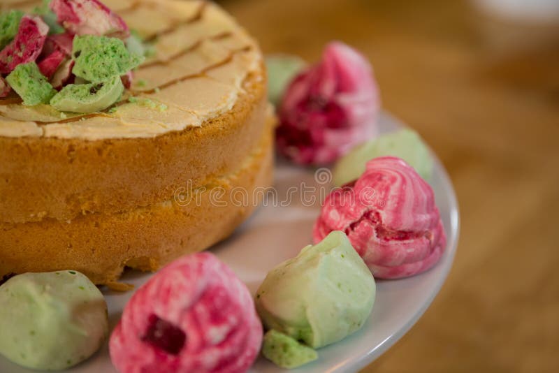 Delicious Cake Served on Plate in Coffee Shop Stock Image - Image of ...