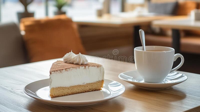 Delicious Cake Slice & Coffee Still Life in Cafe Stock Illustration ...