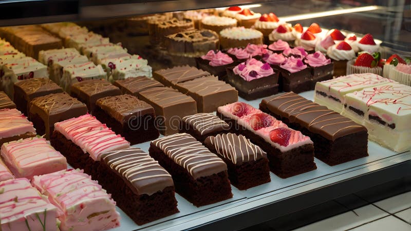 Delicious Cakes Displayed in Bakery Showcase Stock Illustration ...