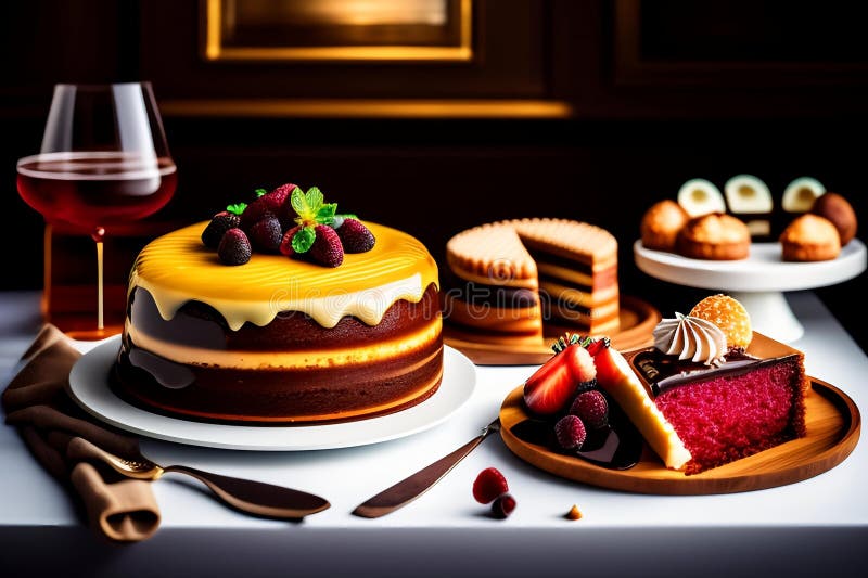 Delicious Cakes on the Table. Desserts on the Table Stock Illustration ...