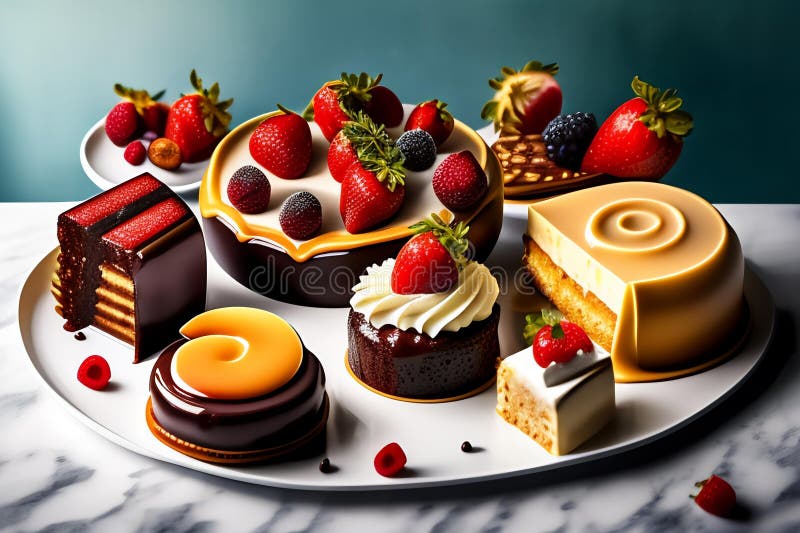 Delicious Cakes on the Table. Desserts on the Table Stock Illustration ...