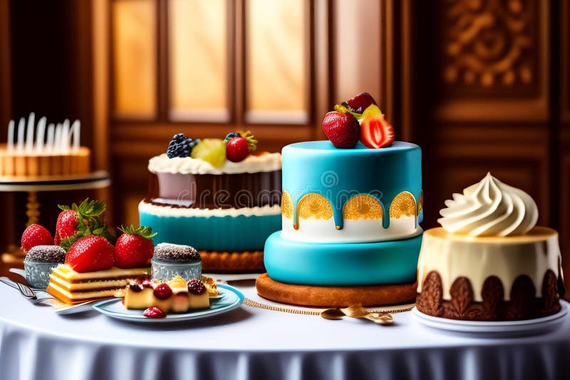 Delicious Cakes on the Table. Desserts on the Table Stock Illustration ...