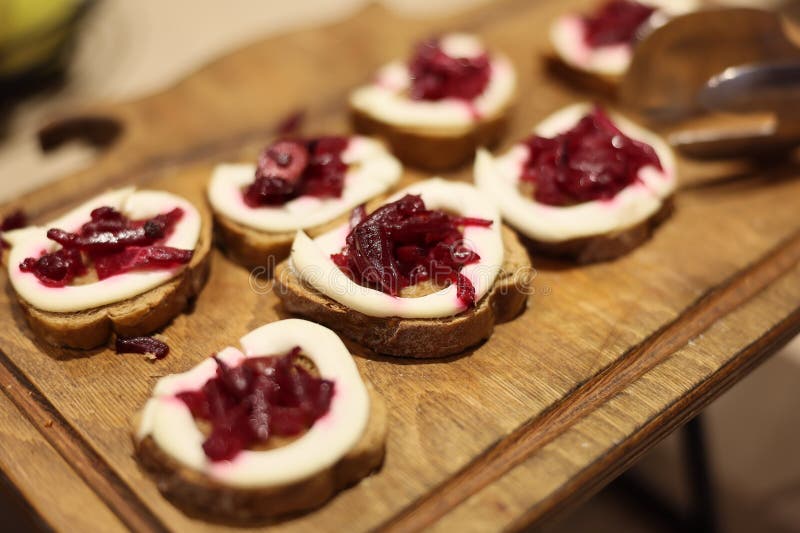 Delicious Canaps with Cream Cheese and Beetroot Topping Stock Image ...