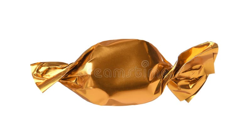 Delicious Candy in Golden Wrapper Isolated on White Stock Photo - Image ...