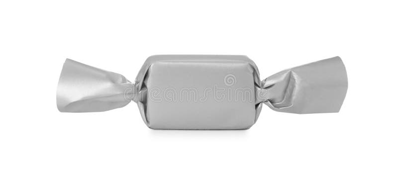 Delicious Candy in Silver Wrapper Isolated on White Stock Photo - Image ...
