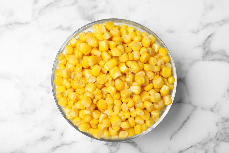 Delicious Canned Corn in Bowl on Marble Table Stock Photo - Image of ...