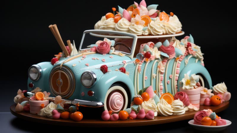 Delicious Car Shaped Cake Made of Fondant Stock Illustration ...