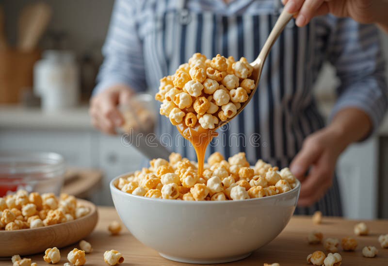 Delicious Caramel Popcorn Being Made Stock Illustration - Illustration ...