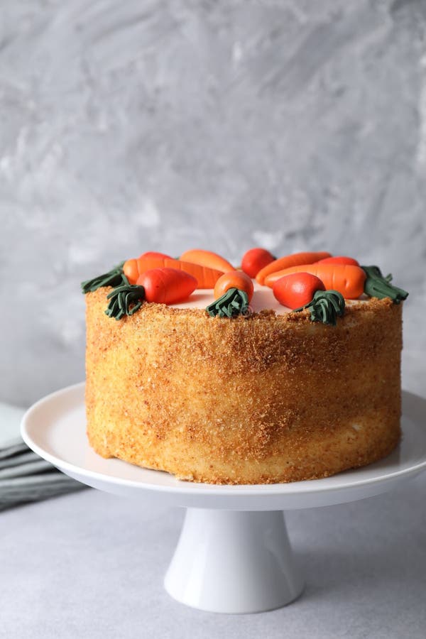 Delicious Carrot Cake on Light Grey Table Stock Photo - Image of ...