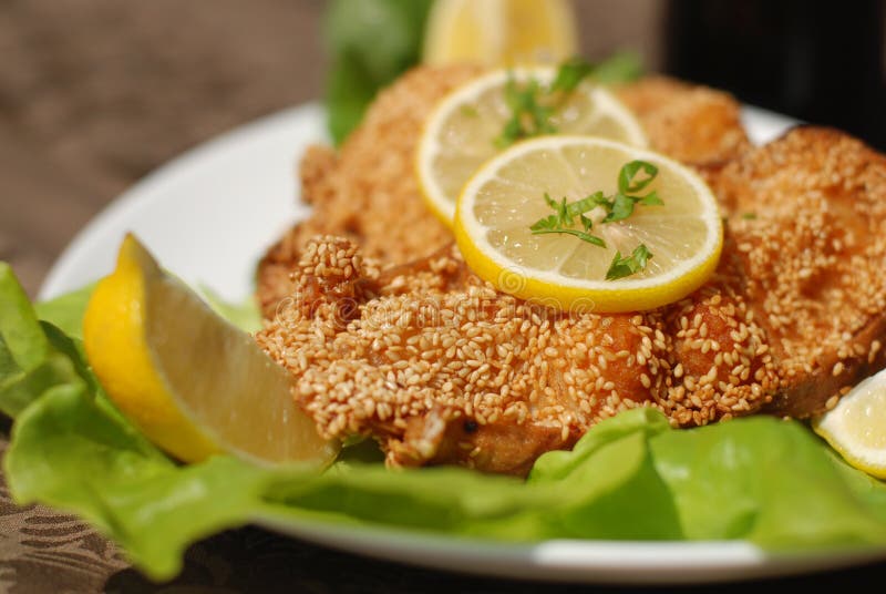 Delicious catfish escalope stock image. Image of meal - 31920917