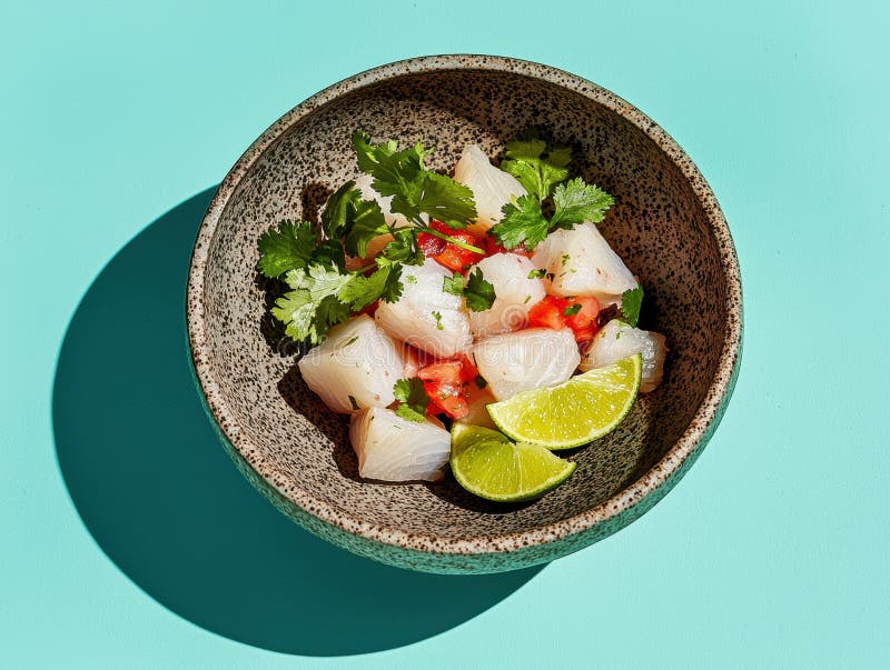 Delicious Ceviche in a Rustic Bowl with Lime Wedges Stock Illustration ...