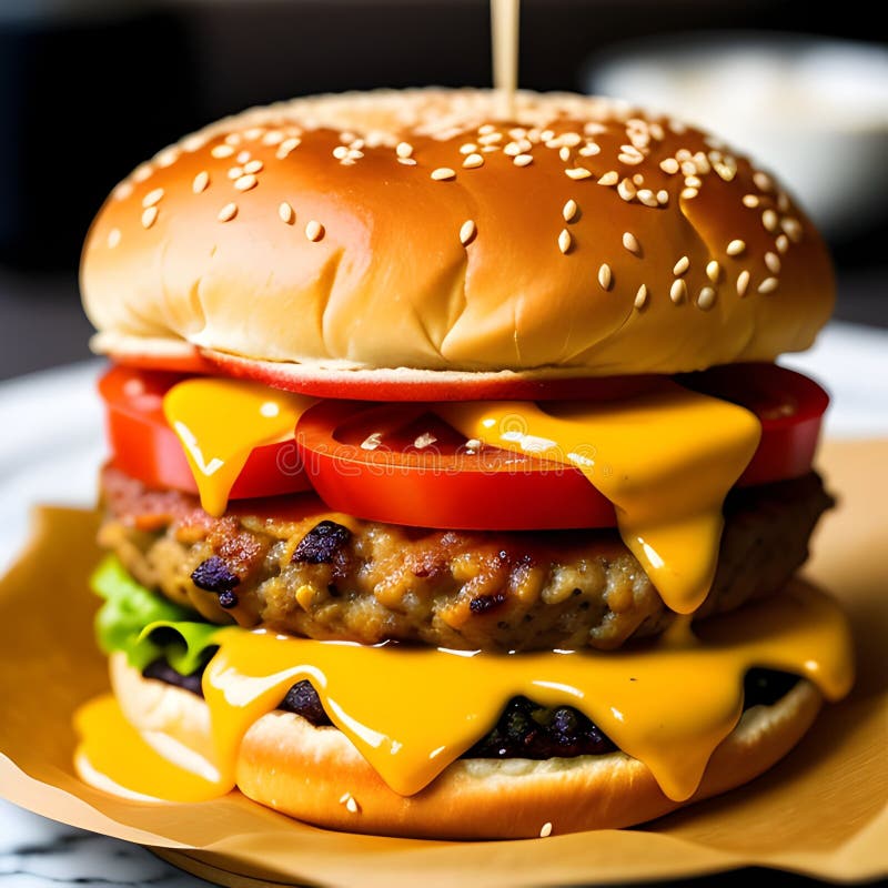 Delicious Cheese Burger with Beef Patty and Tomato Stock Image - Image ...
