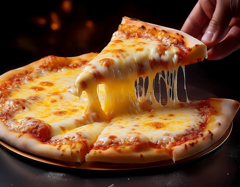 Delicious Cheese Pizza Where the Cheese Runs Off the Pizza Stock ...