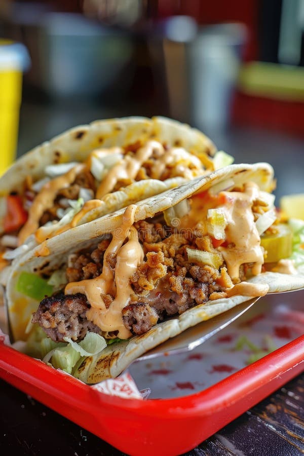 Delicious Cheese-Topped Beef Tacos with Fresh Tomato Salsa Stock Image ...
