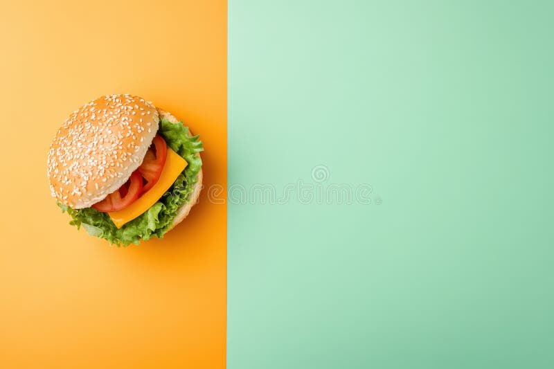 Delicious Cheeseburger on Colorful Background. Stock Photo - Image of ...