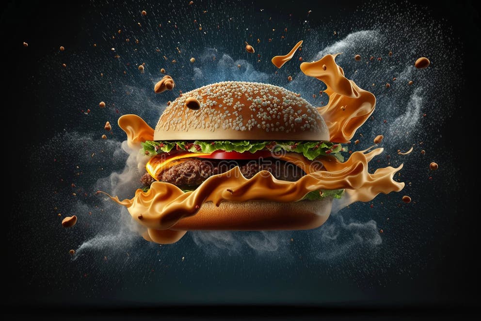 Delicious Cheeseburger Fast Food Exploding. Generative Ai Stock ...