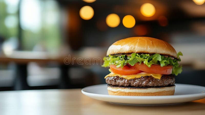 Delicious Cheeseburger on a Plate in a Cafe Stock Illustration ...