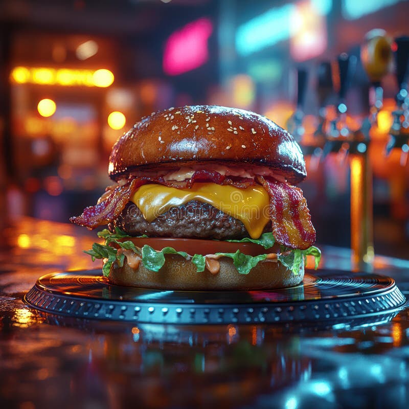 Delicious Cheeseburger on Rustic Table. Stock Illustration ...