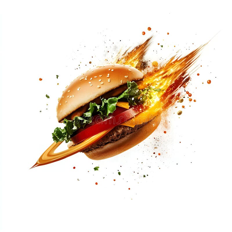 Delicious Cheeseburger in Space Fast Food Planet Orbiting with Fire ...