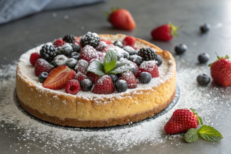 Delicious Cheesecake Exploding with Fresh Berries and Powdered Sugar ...