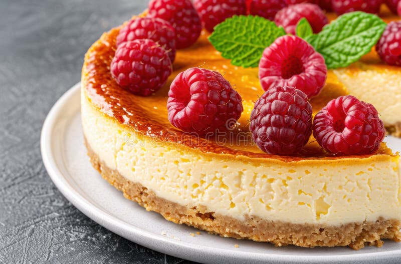 Delicious Cheesecake with Fresh Raspberries Stock Illustration ...