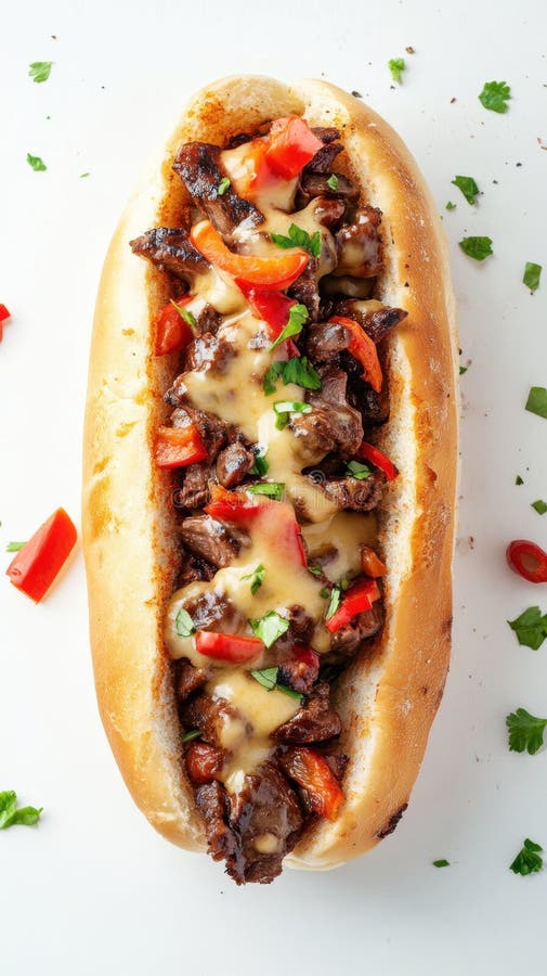 Delicious Cheesesteak Sub with Beef, Peppers, and Melted Cheese on ...