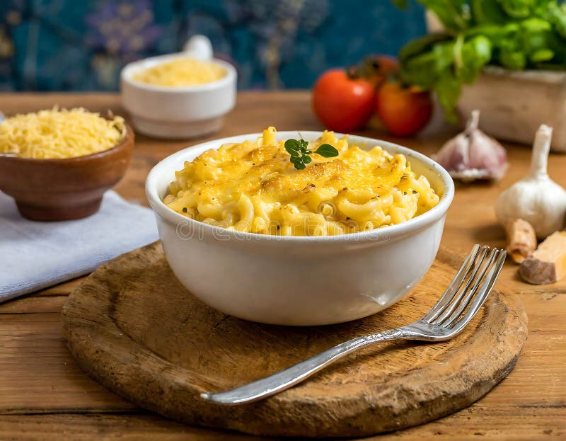 Delicious Cheesy Macaroni Dish Garnished with Green Onion Stock ...