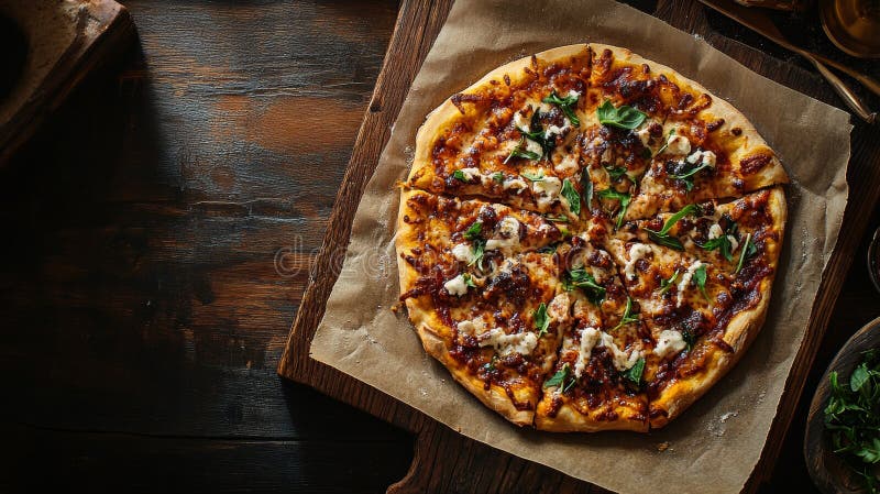 Delicious Cheesy Pizza with Fresh Arugula on Rustic Wooden Table ...
