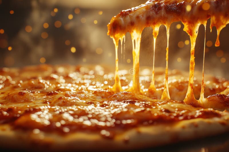 Delicious Cheesy Pizza Slice Being Lifted, with Melted Cheese ...