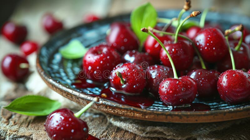 Delicious Cherry Bowl on a Rustic Wooden Table Stock Image - Image of ...