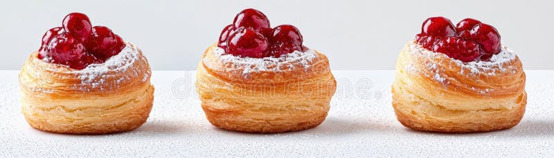 Delicious Cherry Topped Pastries on a Light Background for Culinary and ...