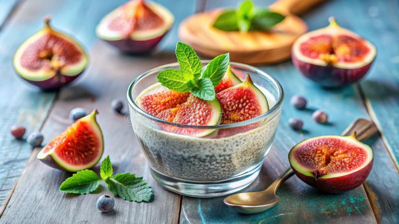 Delicious Chia Seed Pudding with Fresh Figs and Mint. Generative AI ...