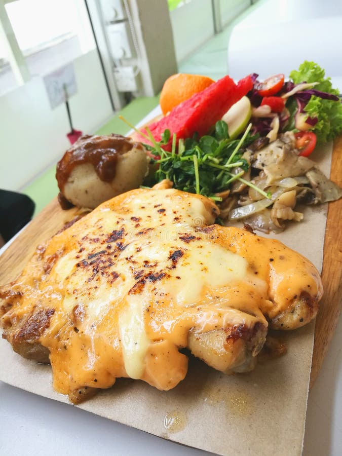 A Delicious Chicken Chop in the Plate Stock Image - Image of steak ...