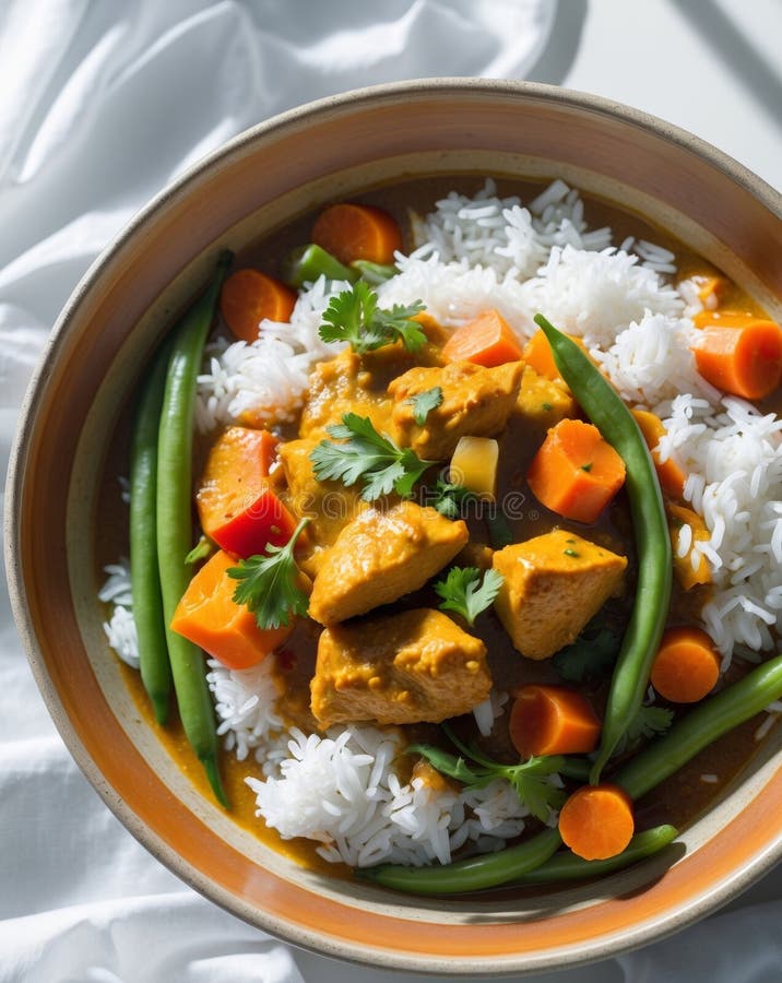 Delicious Chicken Curry Stew with Rice and Vegetables Stock Image ...