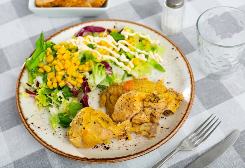 Delicious Chicken Meat with Lettuce and Bell Pepper Closeup Stock Image ...