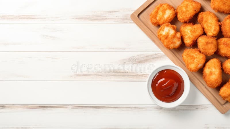 Delicious Chicken Nuggets And Bbq Sauce Food Combination Horizontal Background Stock