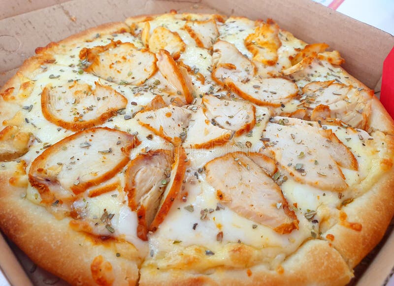 Delicious Chicken Pizza with Melted Mozzarella Cheese Stock Image ...