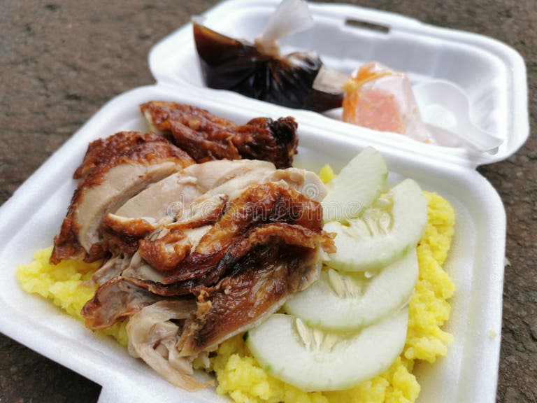 Delicious Chicken Rice in Polystyrene Packaging. Stock Photo - Image of ...