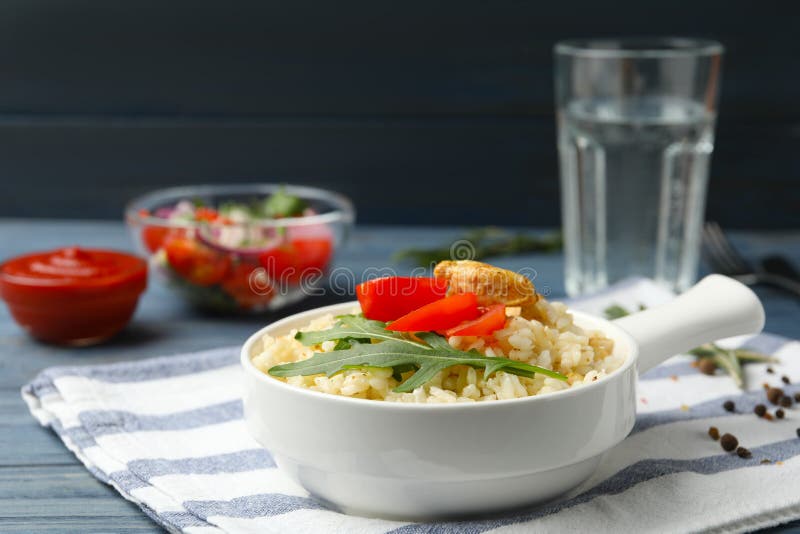 Delicious Chicken Risotto in Bowl on Table Stock Image - Image of ...