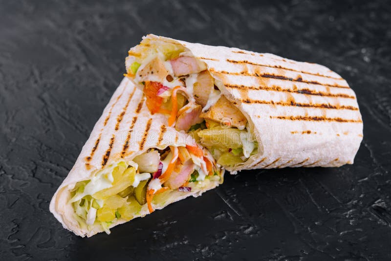 Delicious chicken shawarma stock image. Image of tortilla - 259903353