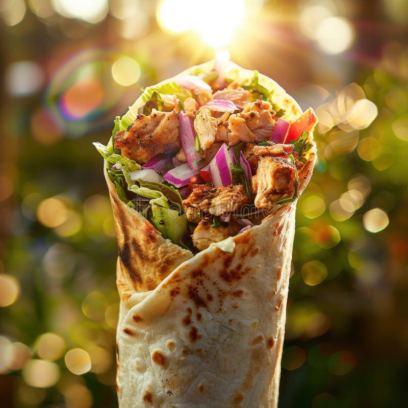 Delicious Chicken Shawarma Wrap with Fresh Vegetables and Herbs Stock ...