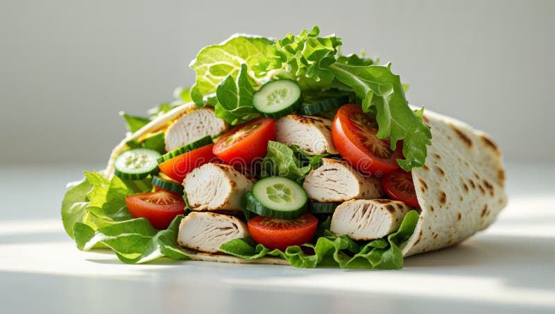 A Delicious Chicken Wrap with Fresh Vegetables is on Display. Stock ...
