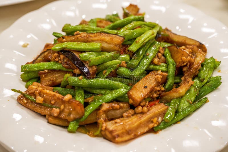 A Delicious Chinese Dish, Braised Beans with Eggplant Stock Image ...
