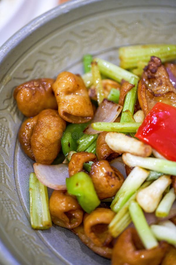 A Delicious Chinese Dish, Fried Pork Intestines Stock Photo - Image of ...